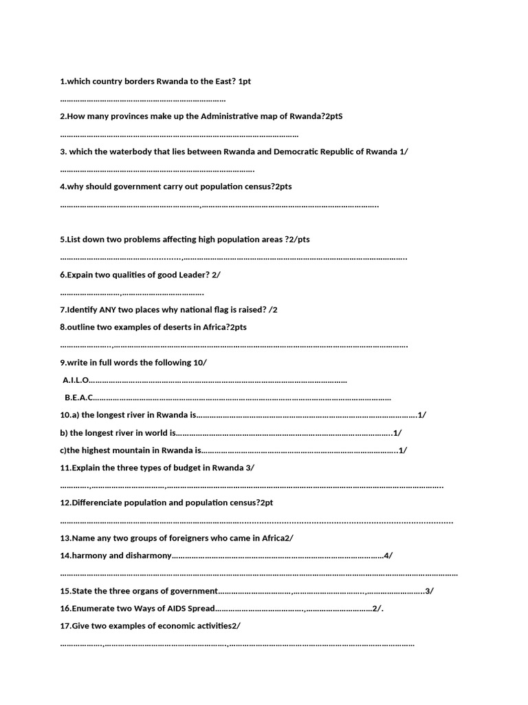 Rwanda Geography and Social Studies Quiz | PDF