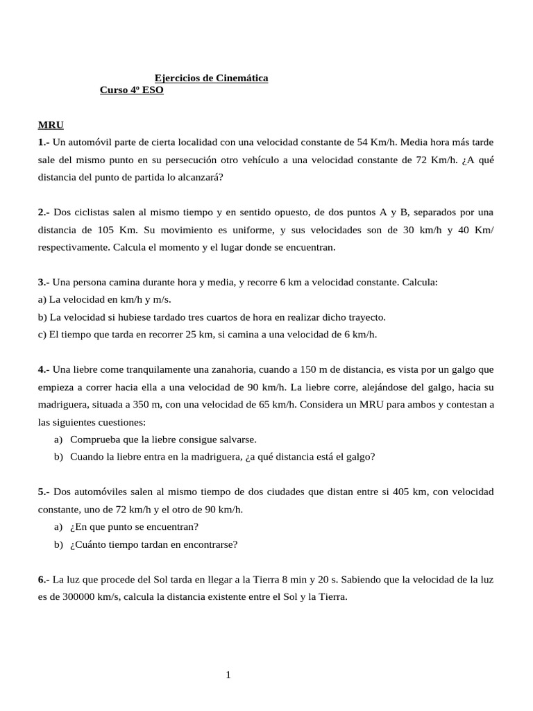 Ejercicios de Cinematica Definitivo 4º Eso | PDF | Velocidad | Aceleración