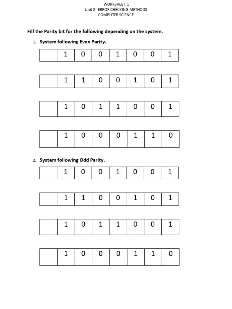 Error Checking Methods Worksheet | PDF