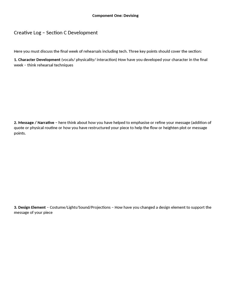 Component One Post Performance Log Notes Section C - Evaluation | PDF