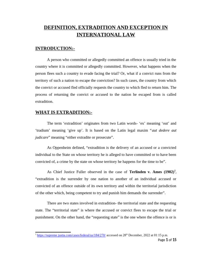 Definition, Extradition and Exception in International Law | PDF ...