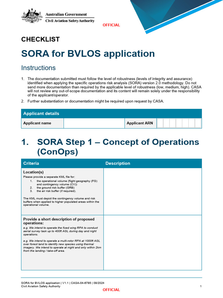 Checklist Sora For Bvlos Application Form | PDF | Unmanned Aerial ...