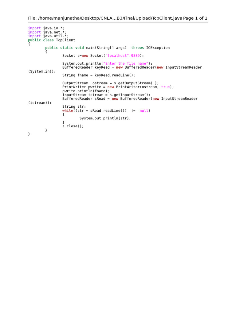TcpClient Java | PDF