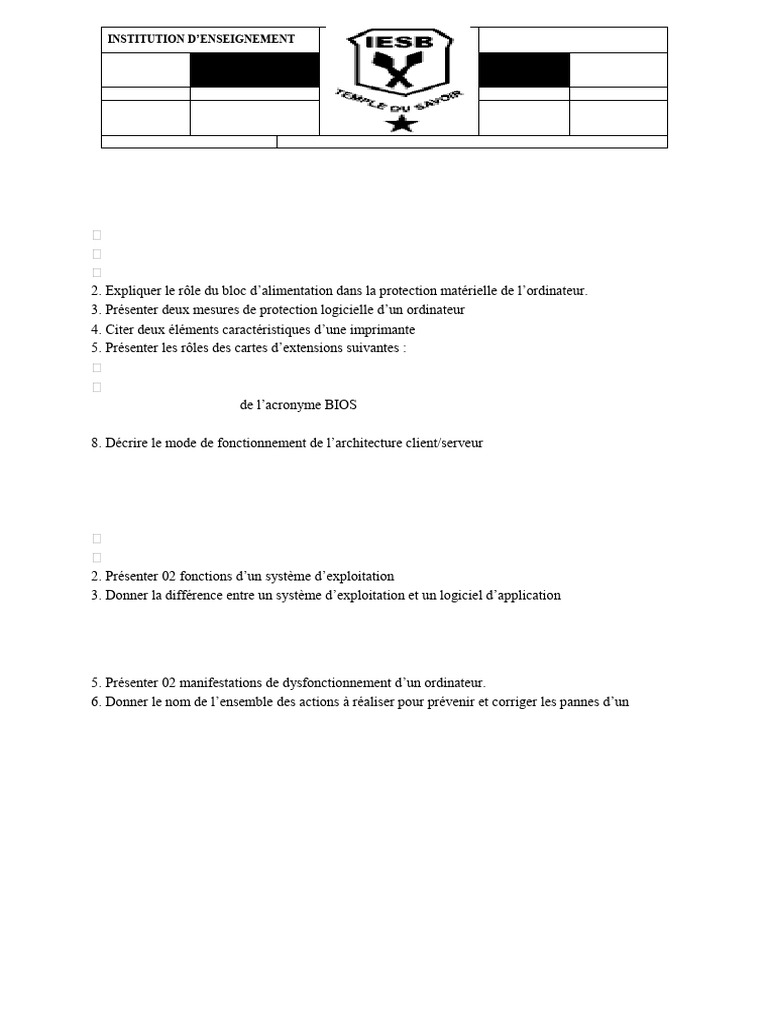 Exercice Informatique Collège 2024-2025 | PDF | Informatique | Matériel ...