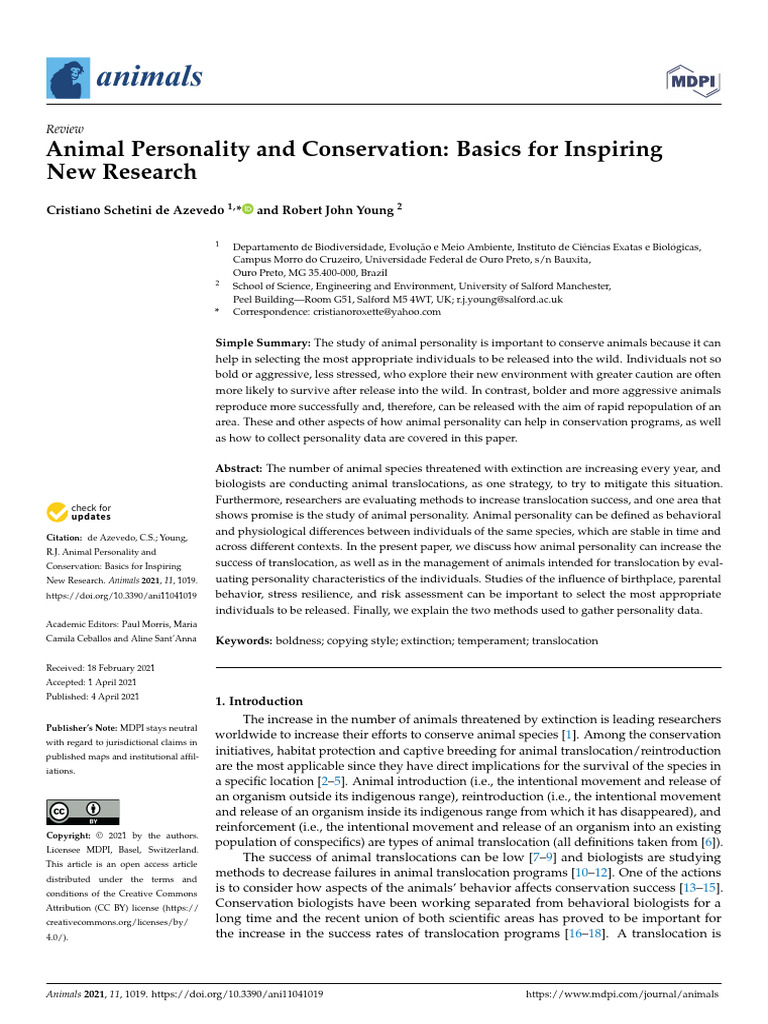 Animal Personality and Conservation Basics For Ins | PDF | Natural ...