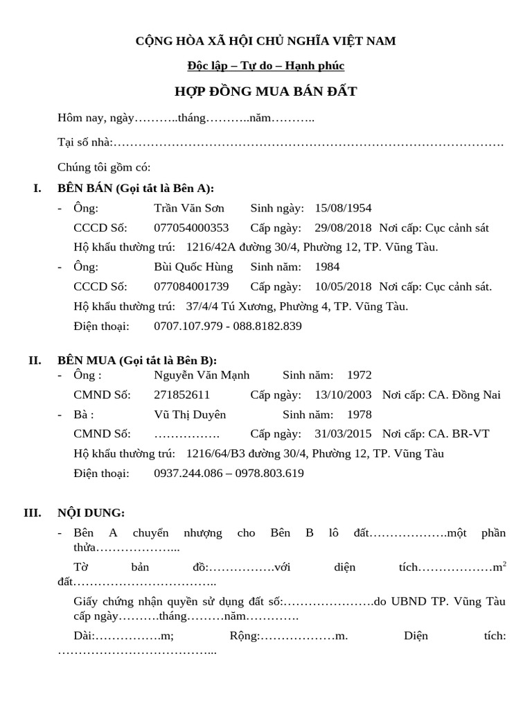 Hop Dong Mua Ban Dat 13-11 | PDF