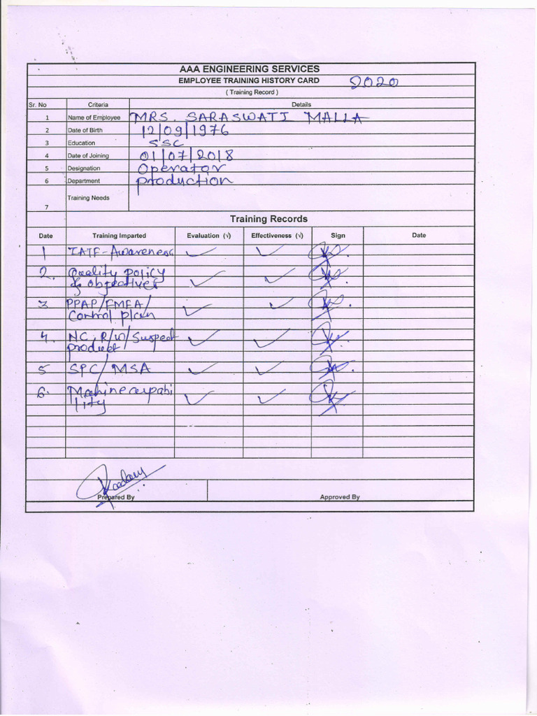 10.training History Card-1 | PDF