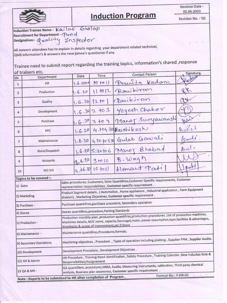 04.induction Form | PDF