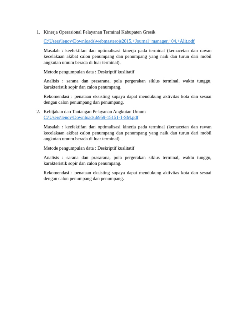 Kinerja Operasional Pelayanan Terminal Kabupaten Gresik | PDF