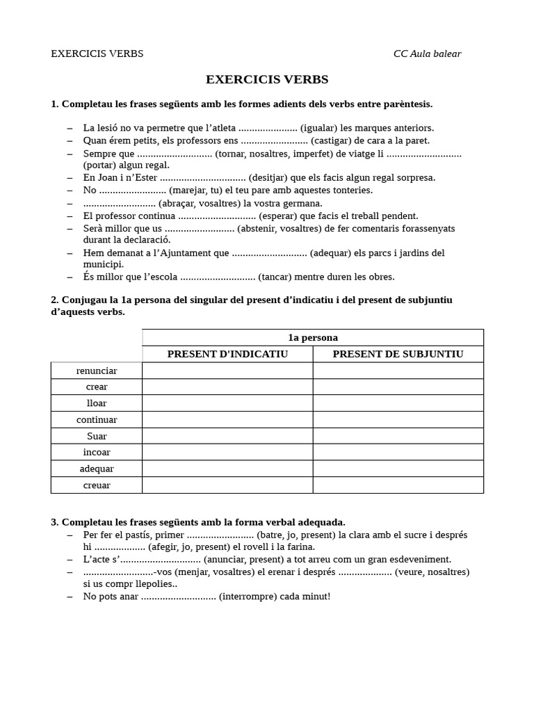 exercicis-verbs-irregulars-present-subjuntiu | PDF