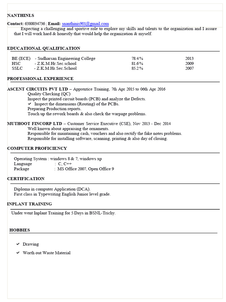 Nandhini Resume | PDF | Computer Science | Computing