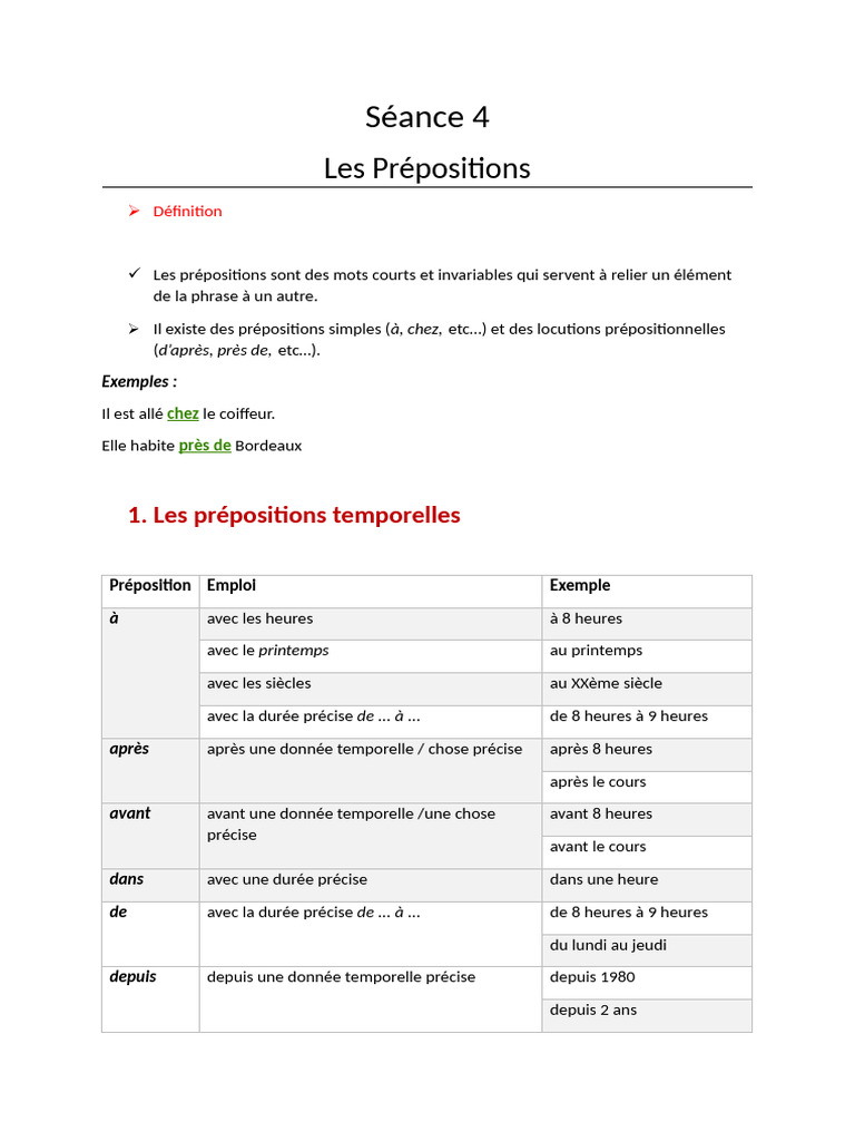 Guide des prépositions en français | PDF | Adposition | Linguistique