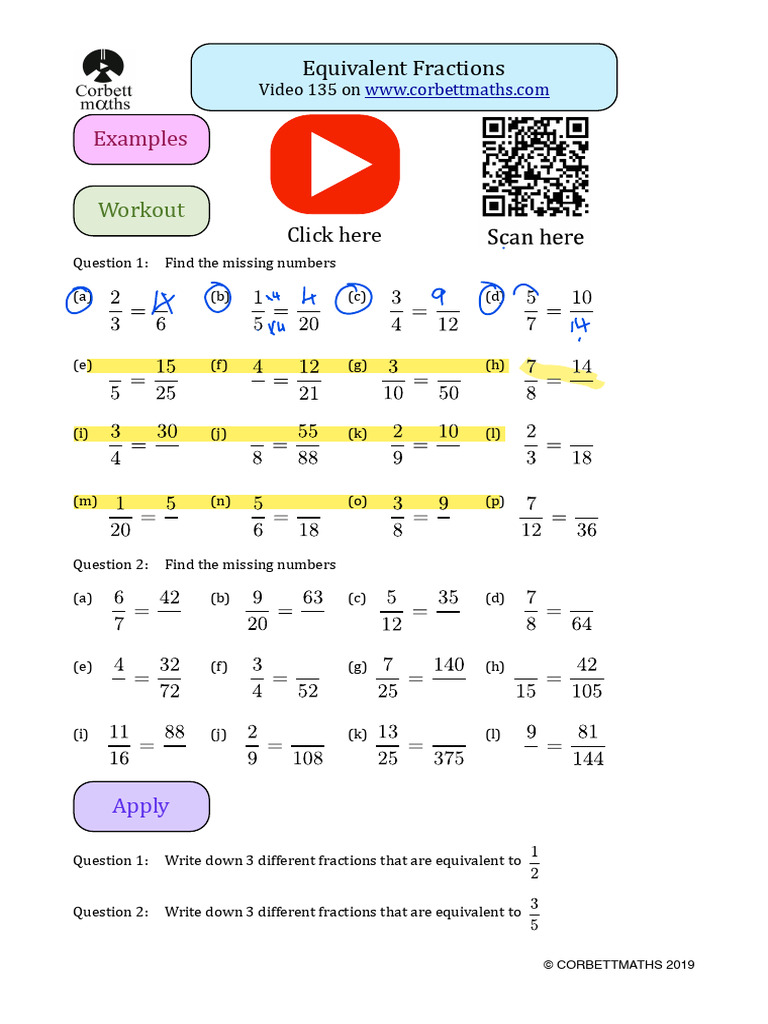 Equivalent-Fractions-pdf | PDF | Mathematical Notation | Elementary ...
