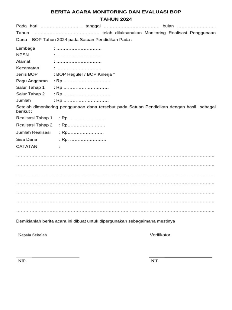 BERITA ACARA Monev 2024 | PDF