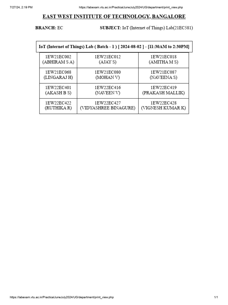 IoT (Internet of Things) Lab(21EC581)-1 | PDF