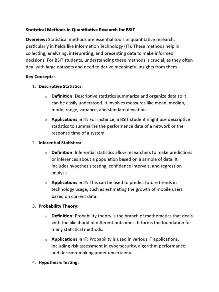 Statistical Methods in Quantitative Research For BSIT | PDF ...