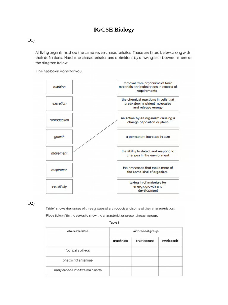 IGCSE Biology Chapter 1 | PDF