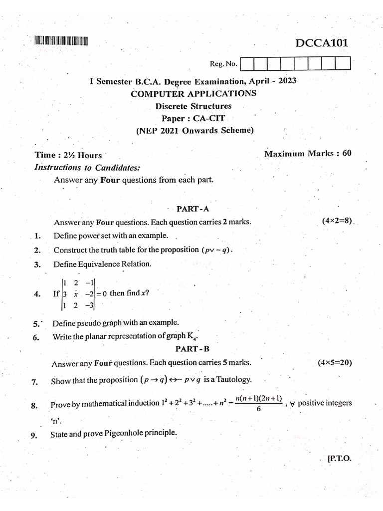 Discrete Structures BCA Bangalore University Important Questions | PDF
