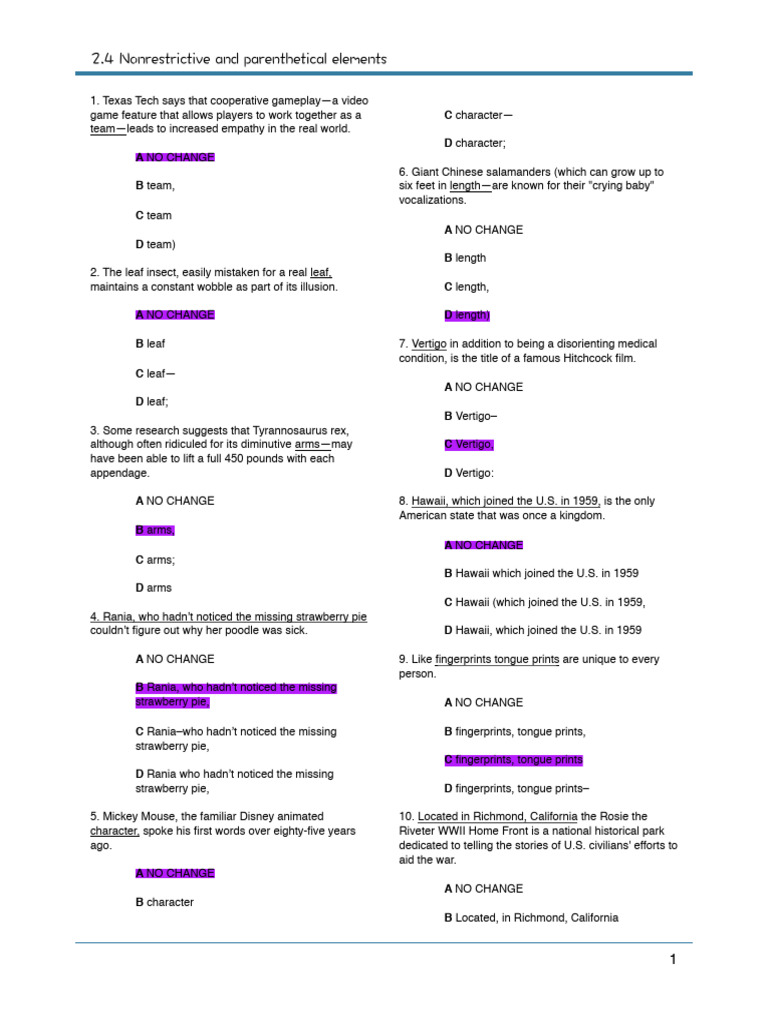Nonrestrictive and Parenthetical Elements Practice | PDF | Pablo Picasso