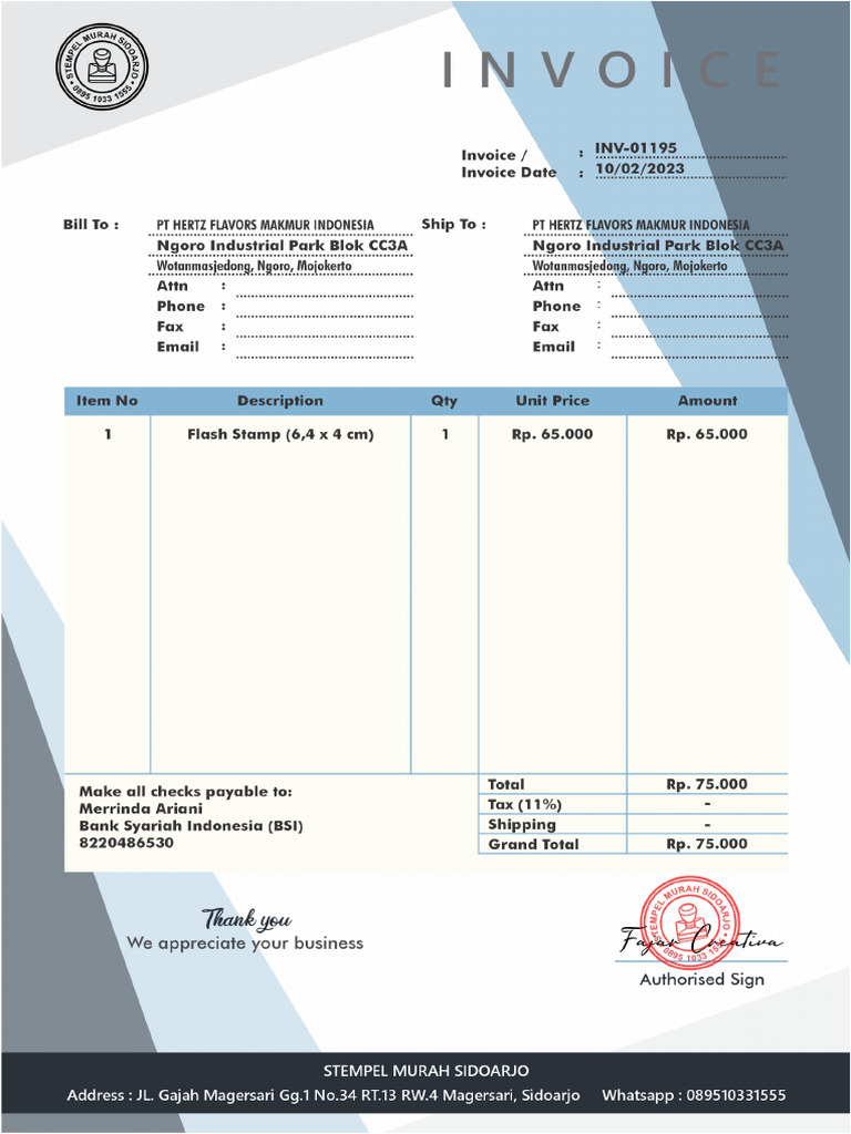 Invoice Stempel - PT Hertz Flavors Indonesia 10-02-2023 | PDF