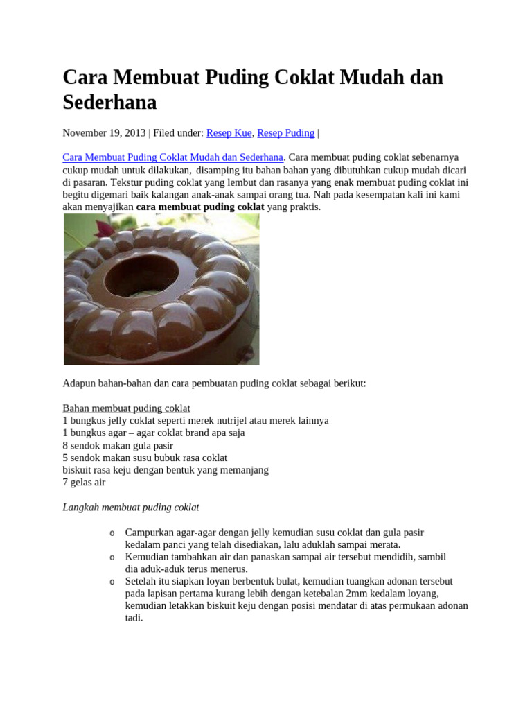 Cara Membuat Puding Coklat Mudah Dan Sederhana | PDF