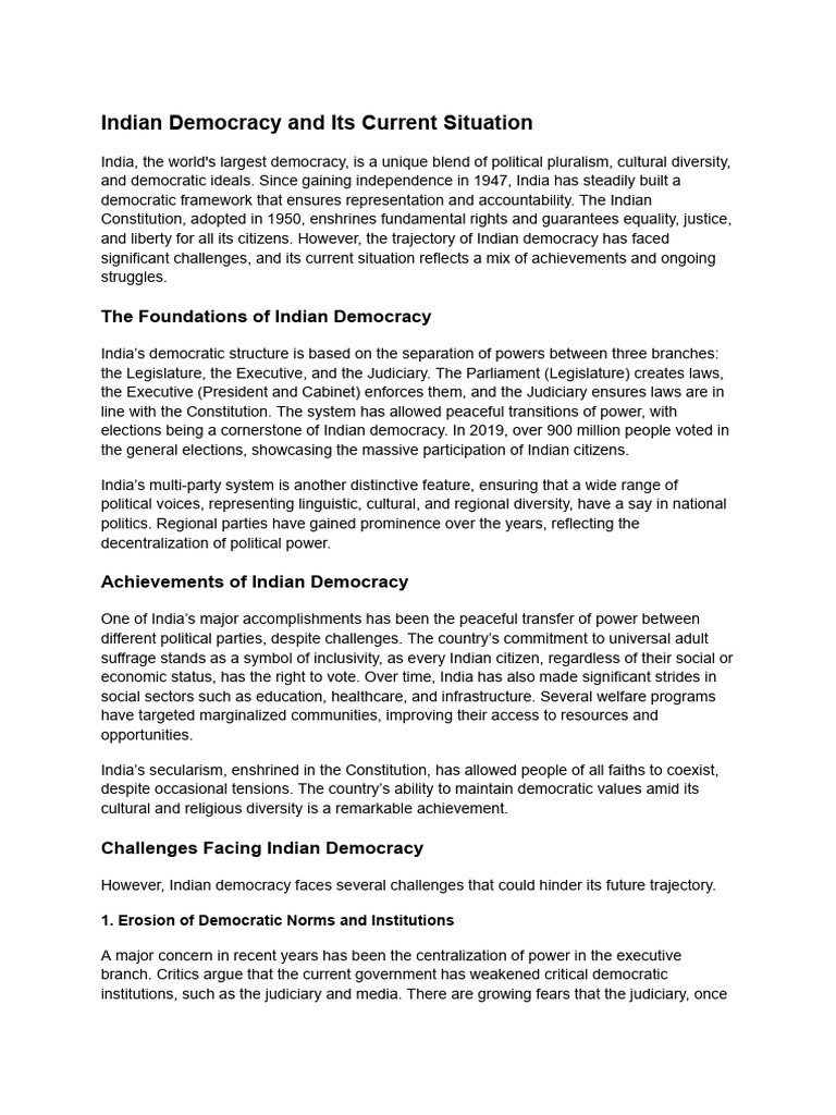 Indian Democracy and Its Current Situation | PDF | Democracy ...