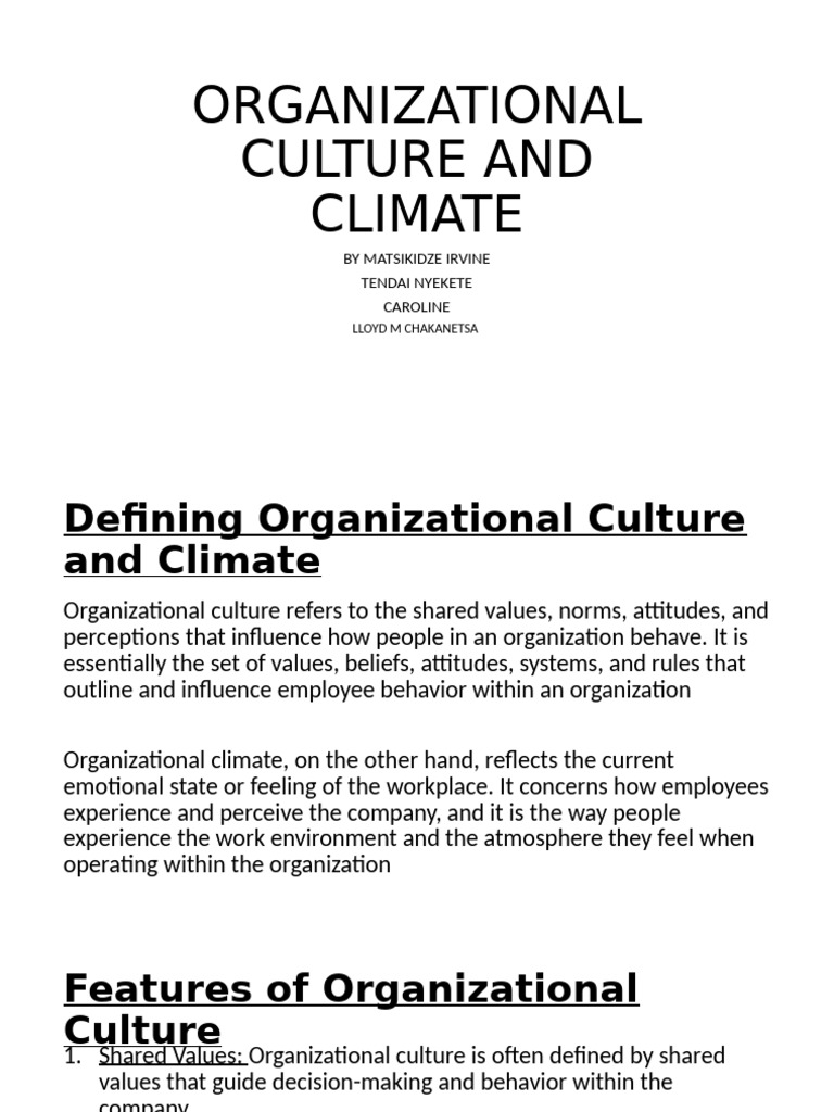 PART 5 Organisational Culture and Climate | PDF | Organizational ...