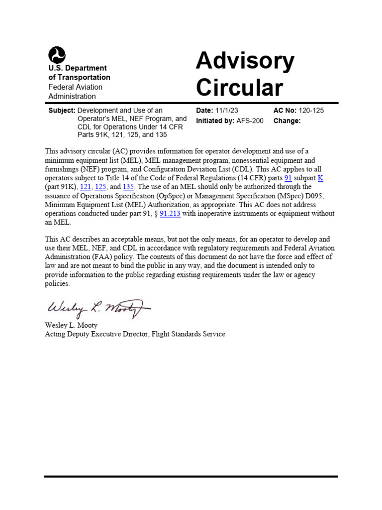 AC - 120-Guidance For Developing and Approval of Aircraft MMEL and MEL ...