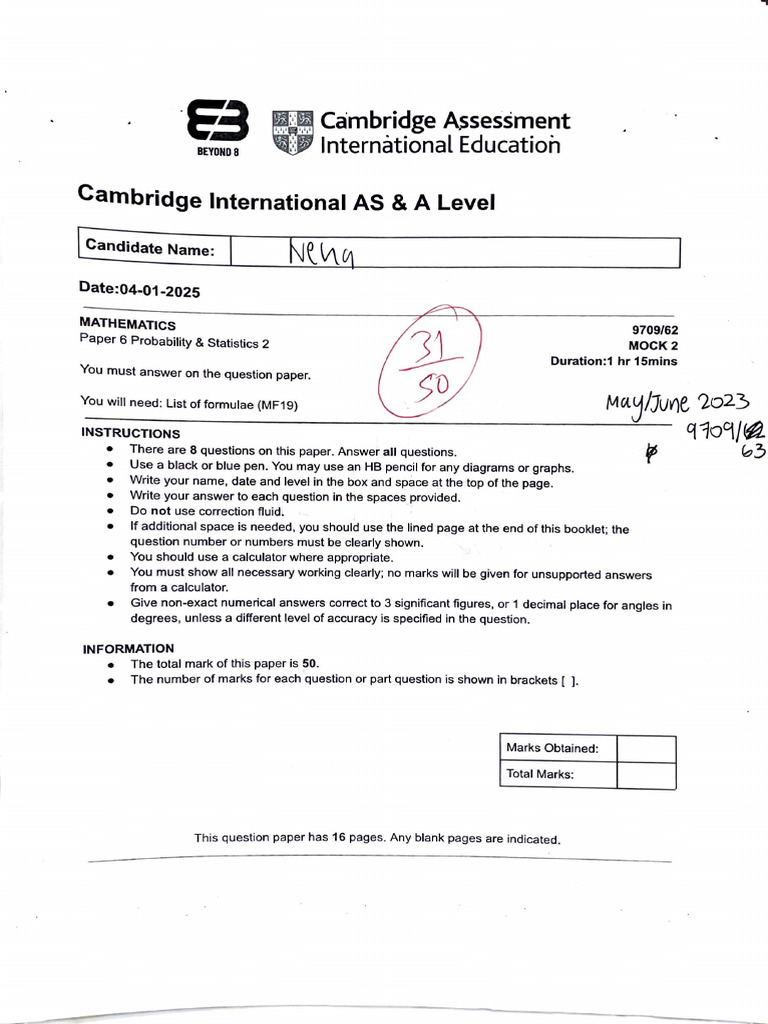 Stats Paper Mock 2 2025 | PDF | Metrology | Mathematics