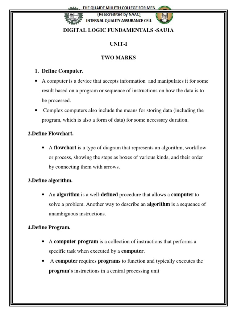 DIGITAL LOGIC FUNDAMENTALS - 2 Mark | PDF | Digital Electronics | Computer Program
