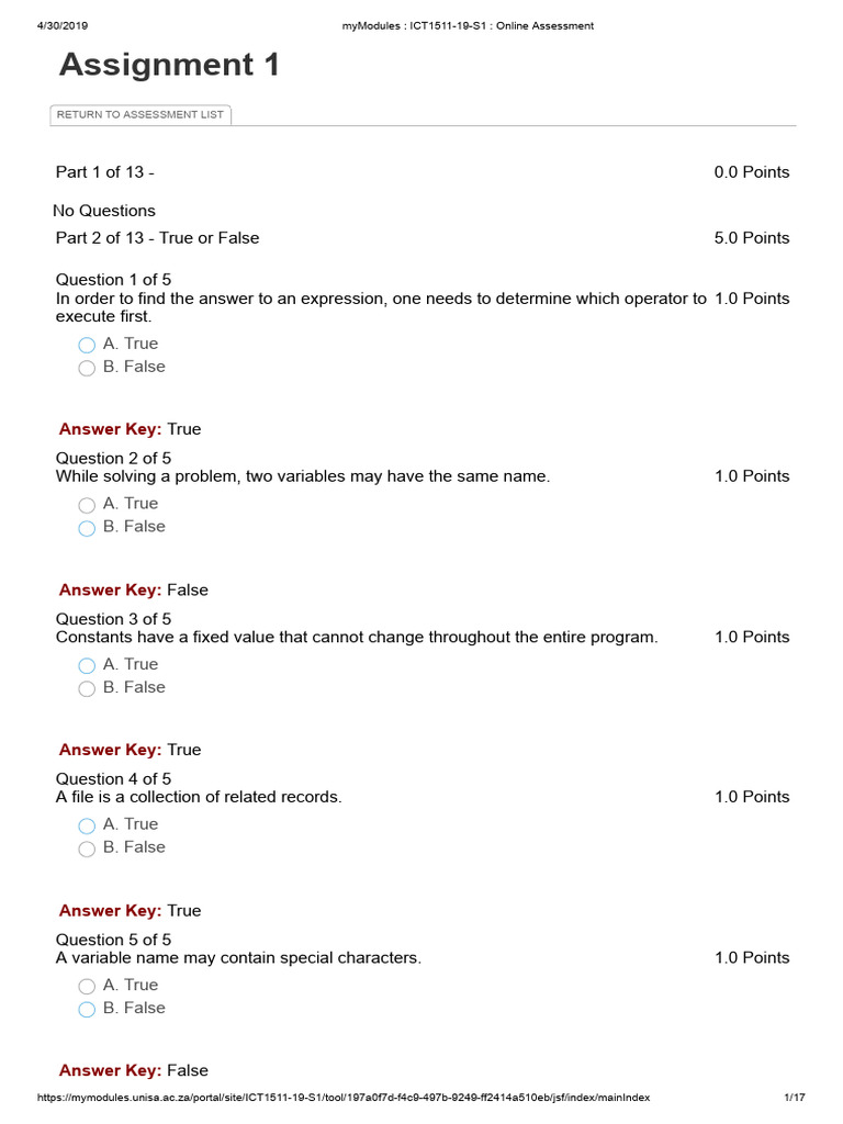 MOGALE - 1 - ICT1511-19-S1 - Online Assessment | PDF | Algorithms ...