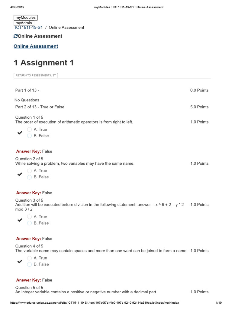 ICT1511-19-S1 - Assignment 1 Questions | PDF | Algorithms | Computer Program