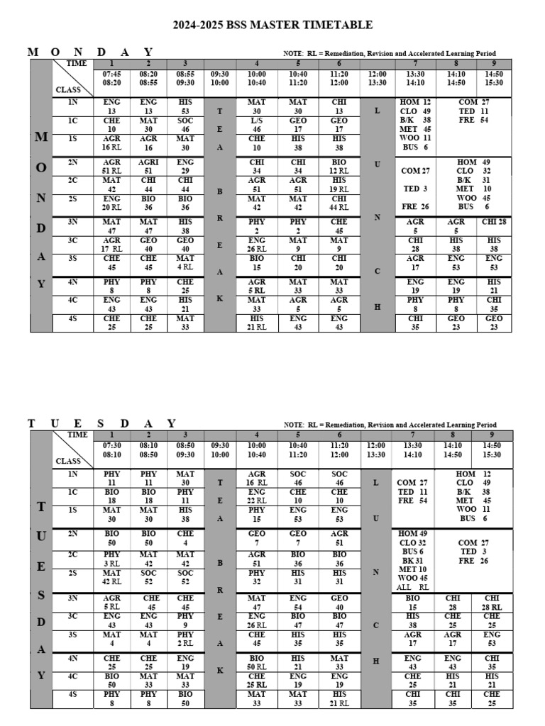 School Timetable 2024-2025 | PDF