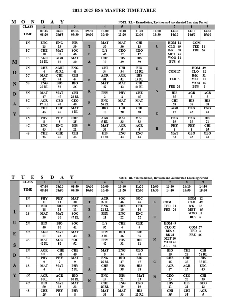Time Table - Term 2 - 2025 | PDF