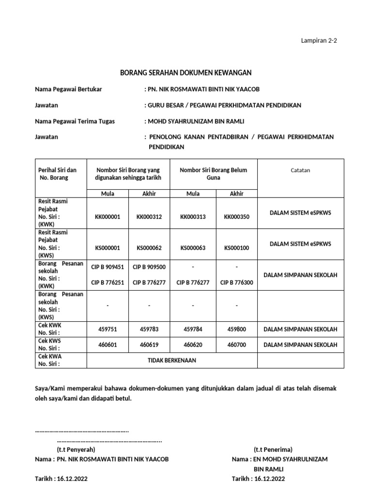 Borang serahan dokumen kewangan | PDF