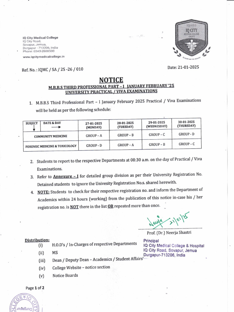 3rd MBBS Exam Schedule January 2025 | PDF