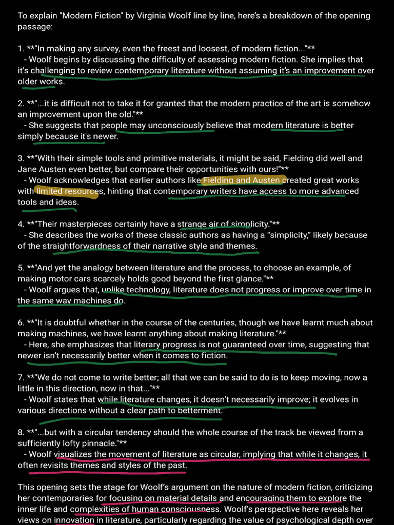 Virginia Woolf modern fiction notes | PDF