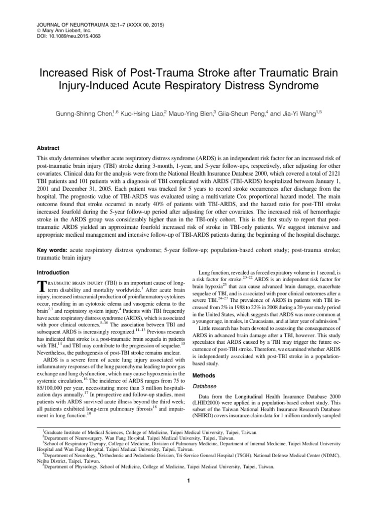 2015 ARDS and Stroke in TBI Patients | PDF | Traumatic Brain Injury ...