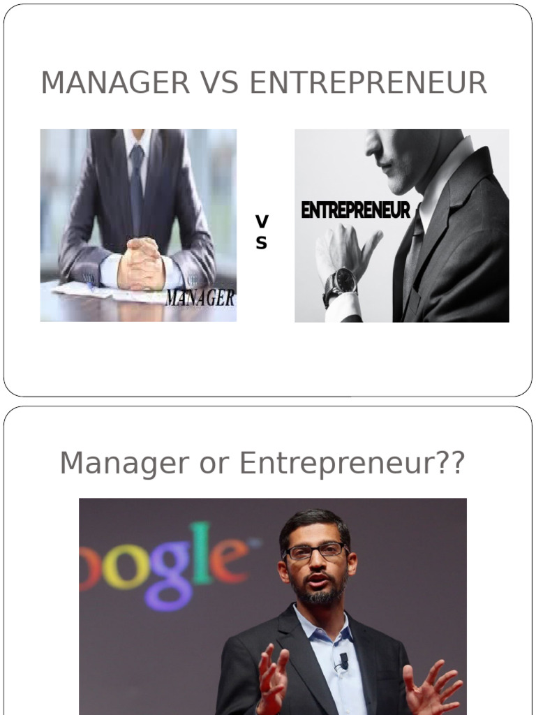 Manager vs Entrepreneur: Key Differences | PDF | Entrepreneurship ...