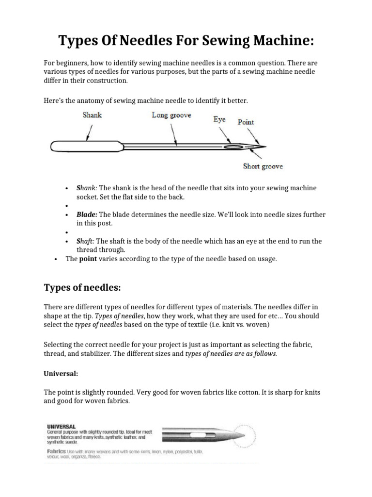 Essential Sewing Machine Needle Guide | PDF | Textiles | Knitting