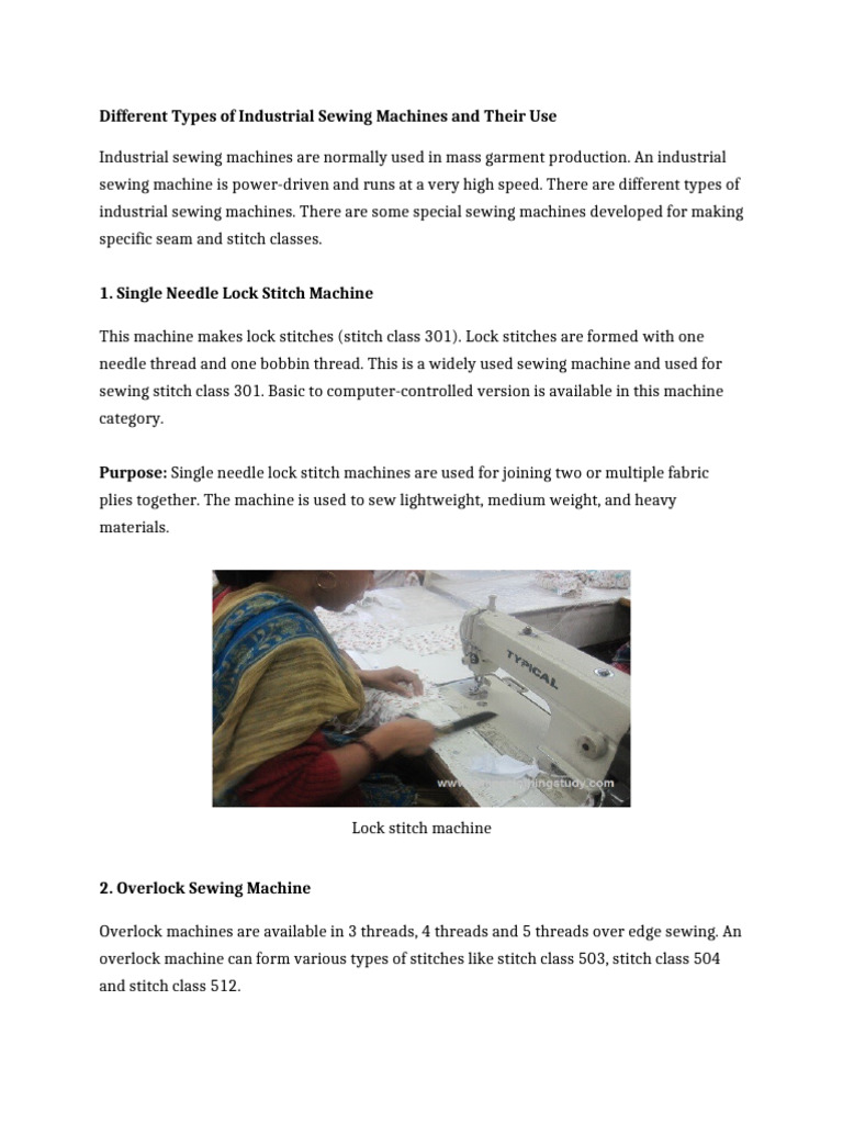 Types of Industrial Sewing Machines | PDF | Sewing Machine | Seam (Sewing)