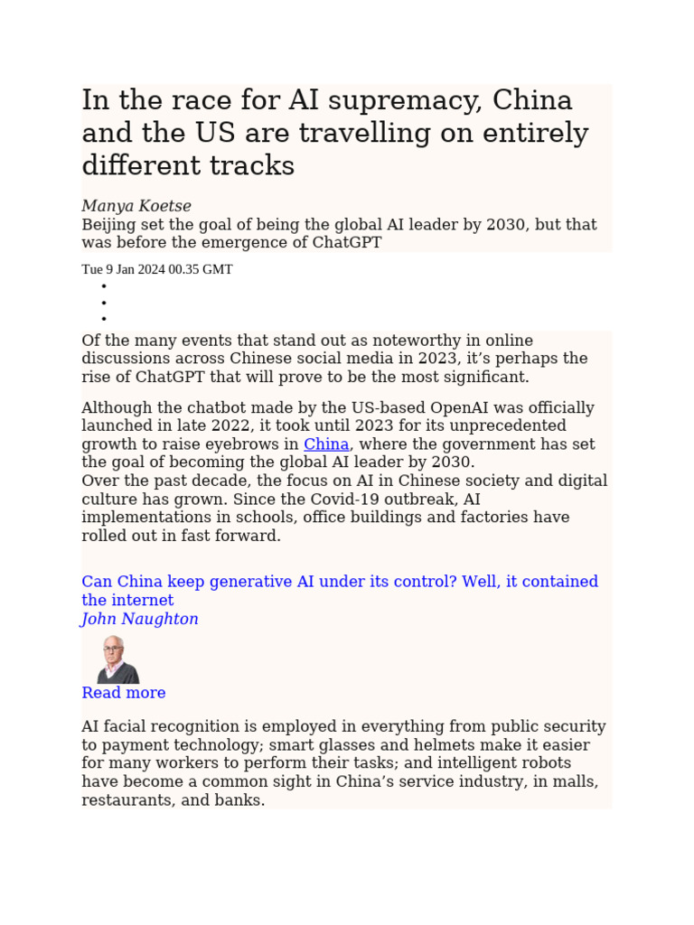 In The Race For AI Supremacy | PDF | Artificial Intelligence | Intelligence (AI) & Semantics