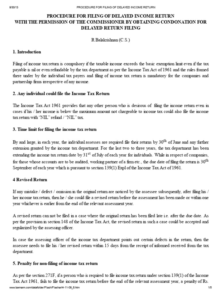 Procedure For Filing of Delayed Income Return | PDF | Tax Refund | Taxes