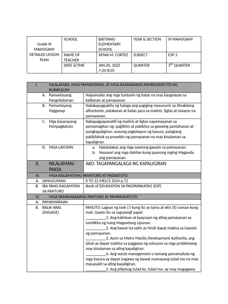 My Detailed Lesson Plan in Esp | PDF