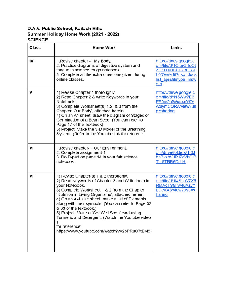 Holiday Home Work Pdf