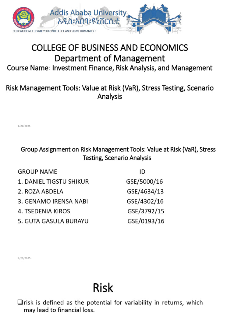 Group 2 Assignment Risk Management Toolsrisk | PDF | Value At Risk | Risk