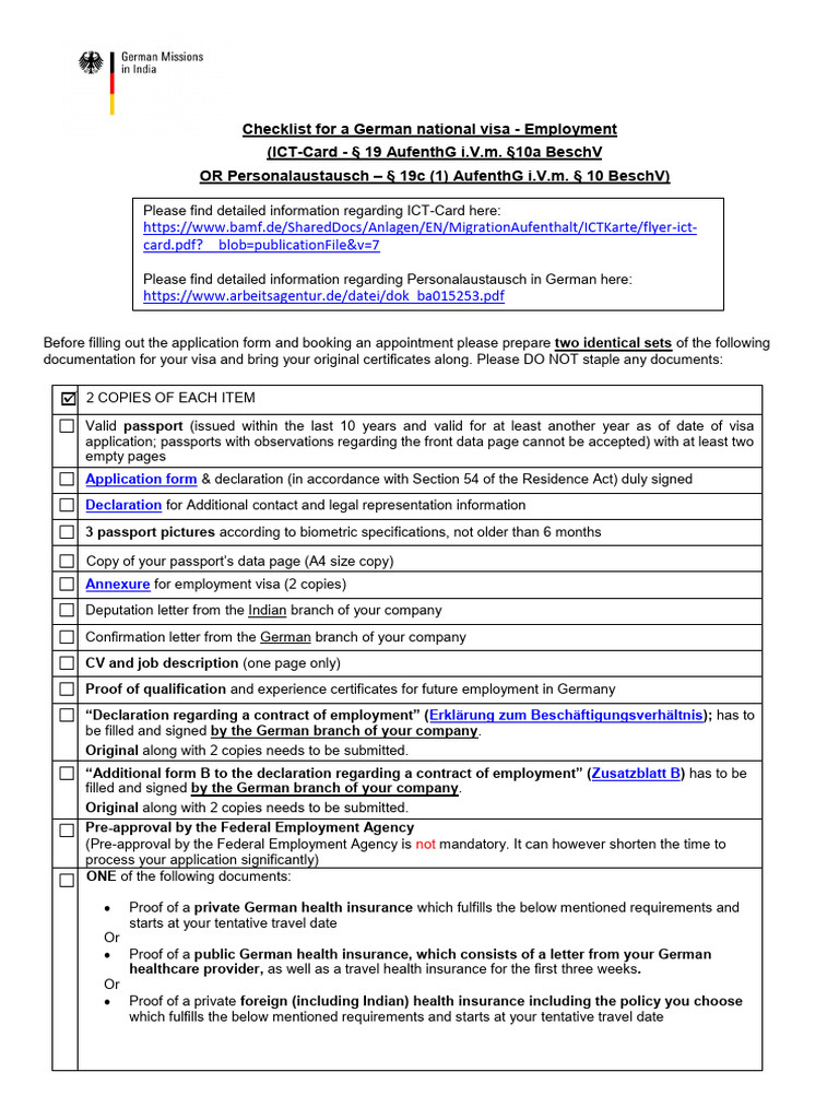 ICT Card Visa Application Checklist | PDF | Travel Visa | Insurance