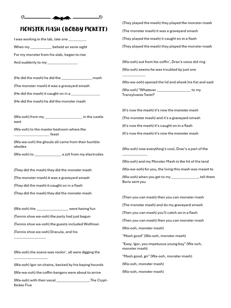 Monster Mash Lyrics | PDF | Horror Fiction | Monsters