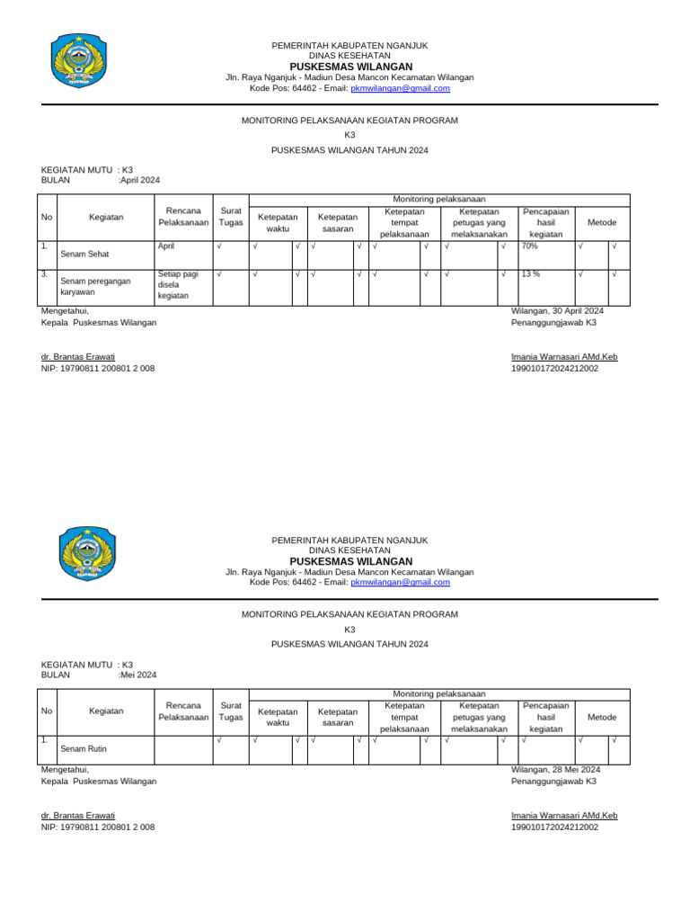 Form Monitoring Pelaksanaan Kegiatan K3 | PDF