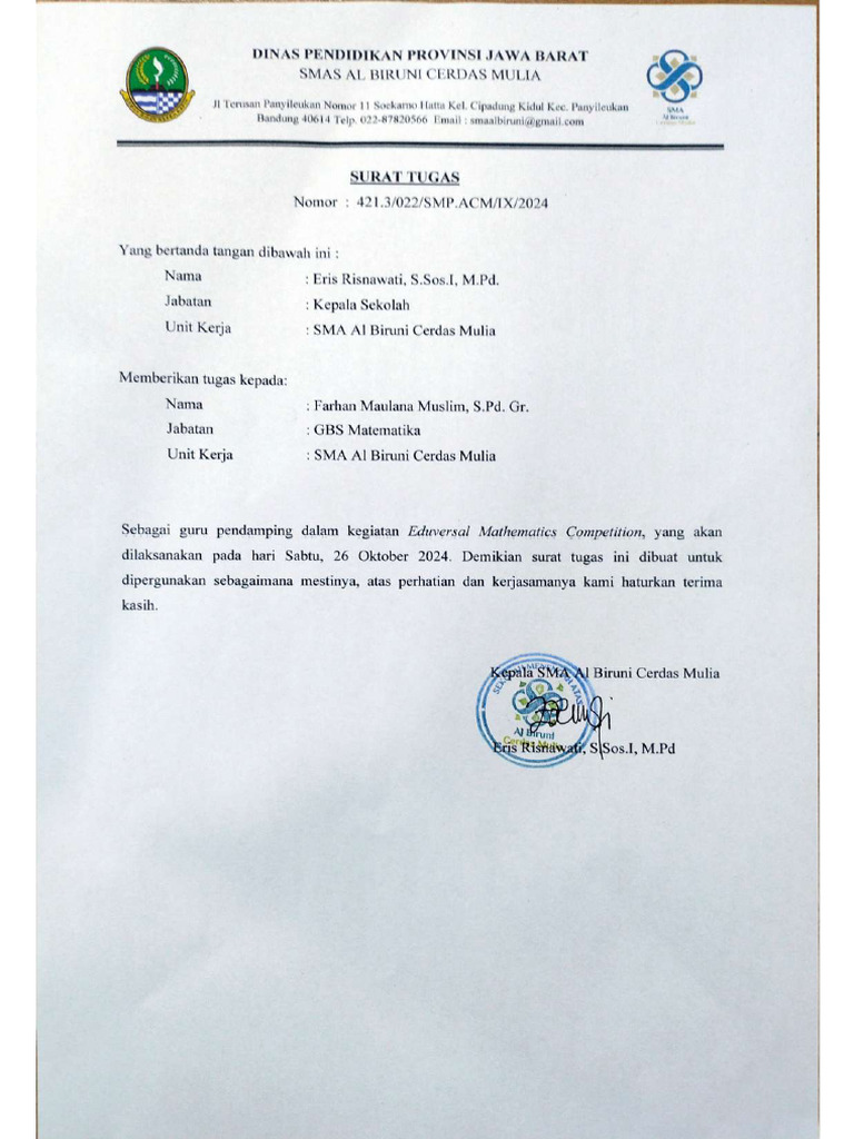 Surat Tugas - Farhan Maulana Muslim - Compressed | PDF